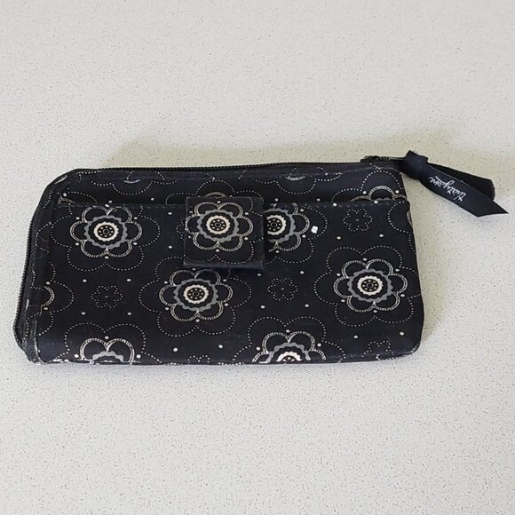 thirty-one | Bags | Thirty One Black Floral Cotton Zip Around Wallet ...